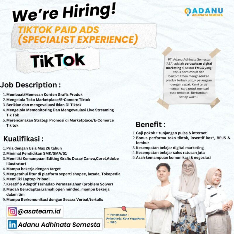 Lowongan Kerja TikTok Paid Ads Specialist di PT. Adanu Adhinata Semesta ...