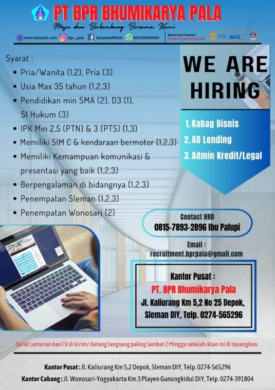 Lowongan Kerja Kabag Bisnis - AO Lending - Admin Kredit/Legal di PT. BPR Bhumikarya Pala ...