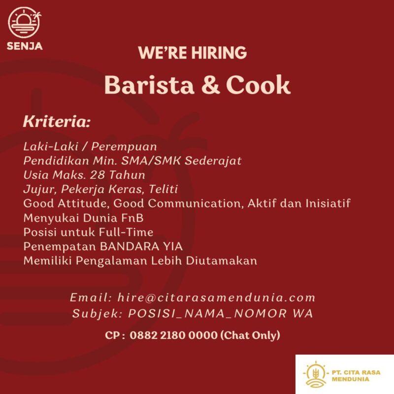 Lowongan Kerja Barista & Cook di PT. Cita Rasa Mendunia - LokerJogja.ID