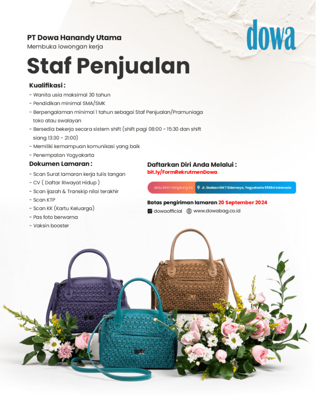 Lowongan Kerja Staff Penjualan di PT. Dowa Hanandy Utama (Dowa Bag ...