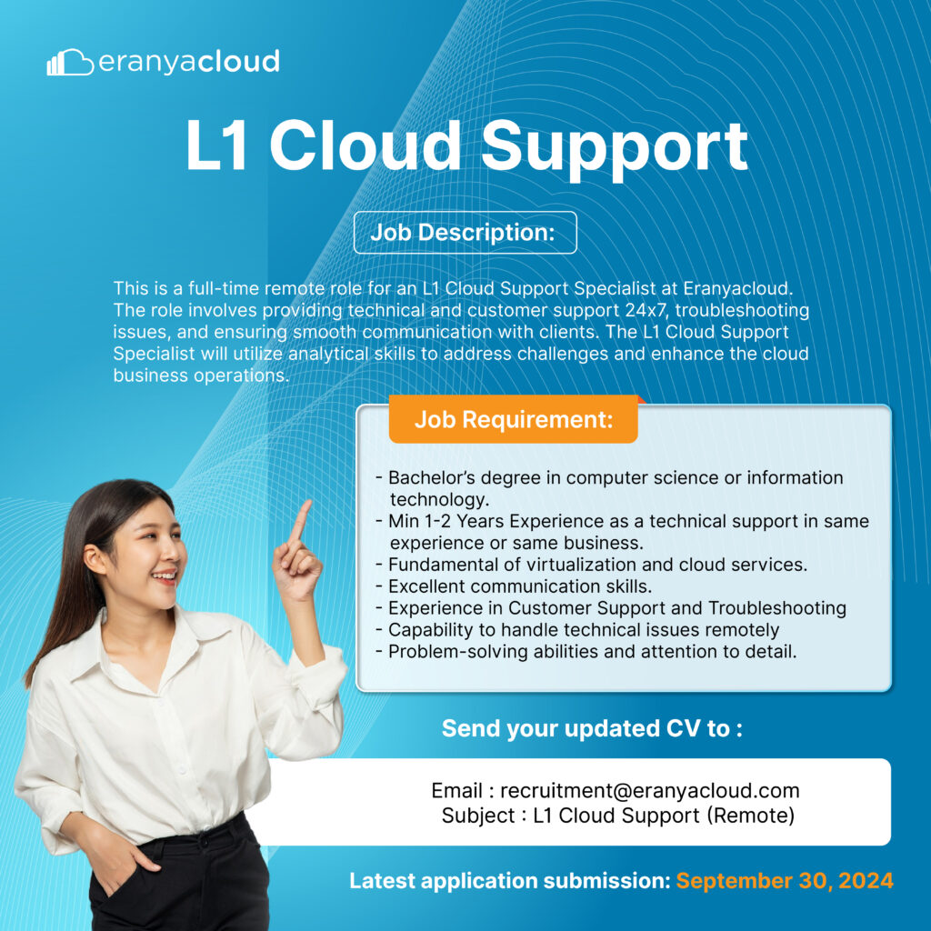 Lowongan Kerja L1 Cloud Support di PT. Era Awan Digital (Eranyacloud) - LokerJogja.ID