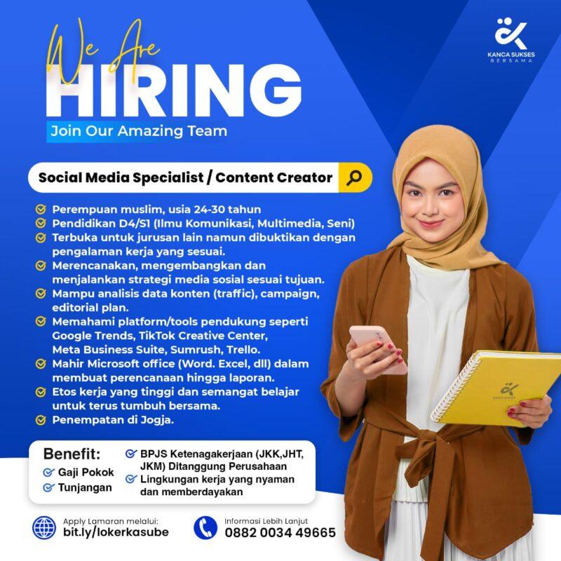 Lowongan Kerja Social Media Specialist/Content Creator di PT. Kanca Sukses Bersama (KSB ...