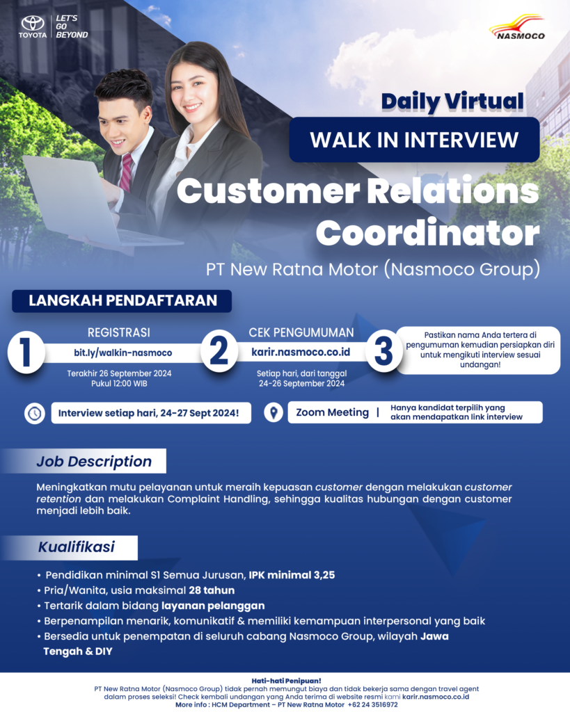 Lowongan Kerja Customer Relations Coordinator di PT. New Ratna Motor ...