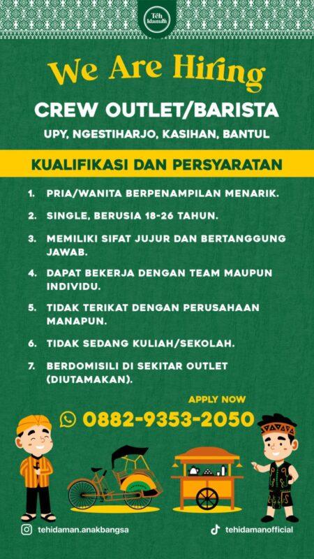 Lowongan Kerja Crew Outlet/Barista di Teh Idaman - LokerJogja.ID