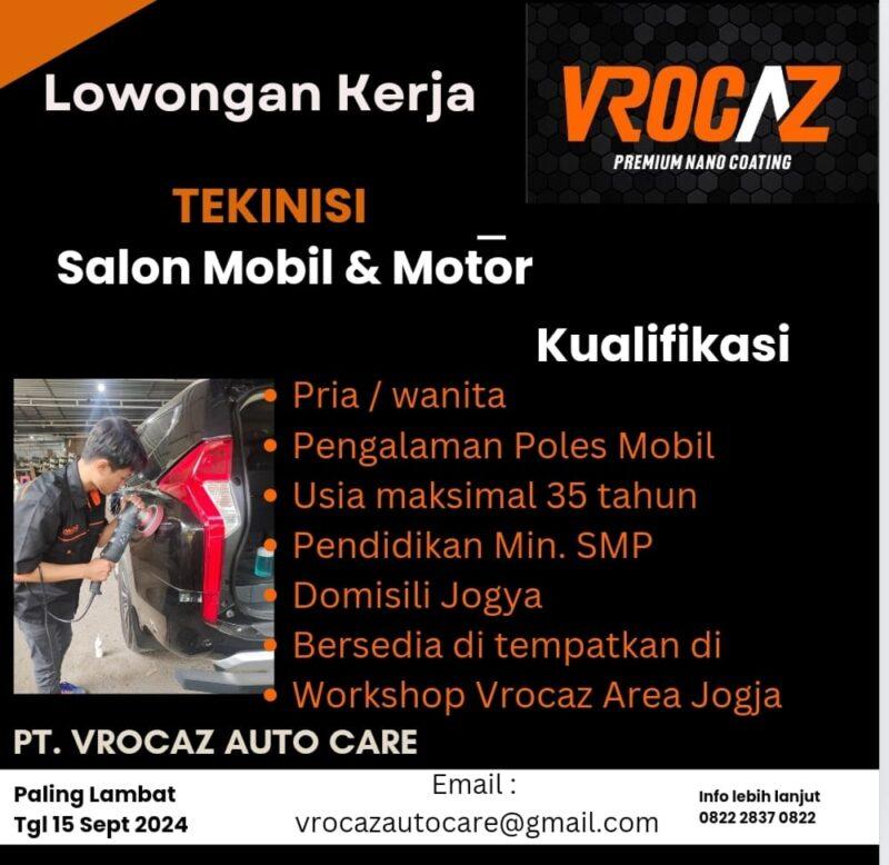 Lowongan Kerja Teknisi Salon Mobil & Motor di PT. Vrocaz Auto Care - LokerJogja.ID