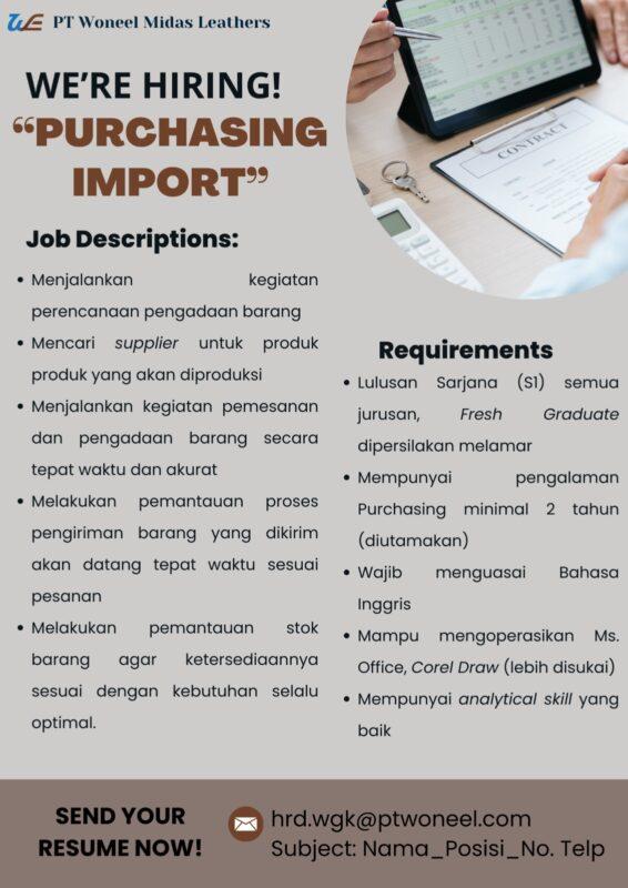 Lowongan Kerja Purchasing Import di PT. Woneel Midas Leathers ...