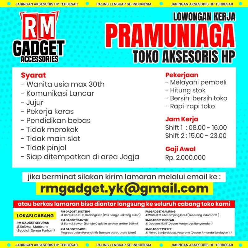 Lowongan Kerja Pramuniaga di RM Gadget Accessories - LokerJogja.ID