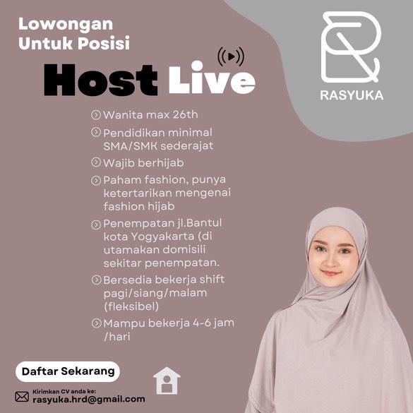 Lowongan Kerja Host Live - Content Creator di Rasyuka Beril - LokerJogja.ID