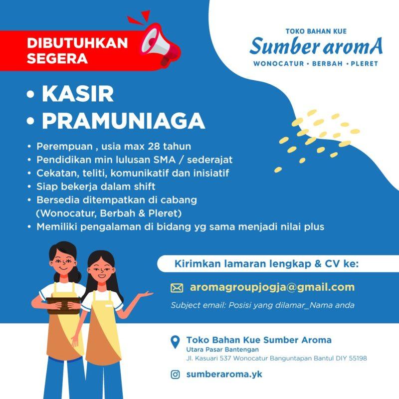 Lowongan Kerja Kasir - Pramuniaga di Toko Bahan Kue Sumber Aroma - LokerJogja.ID