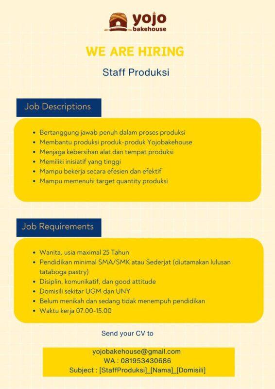 Lowongan Kerja Staff Produksi di Yojo Bakehouse - LokerJogja.ID