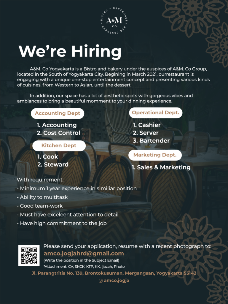 Lowongan Kerja Accounting - Cost Control - Cashier - Server - Bartender ...