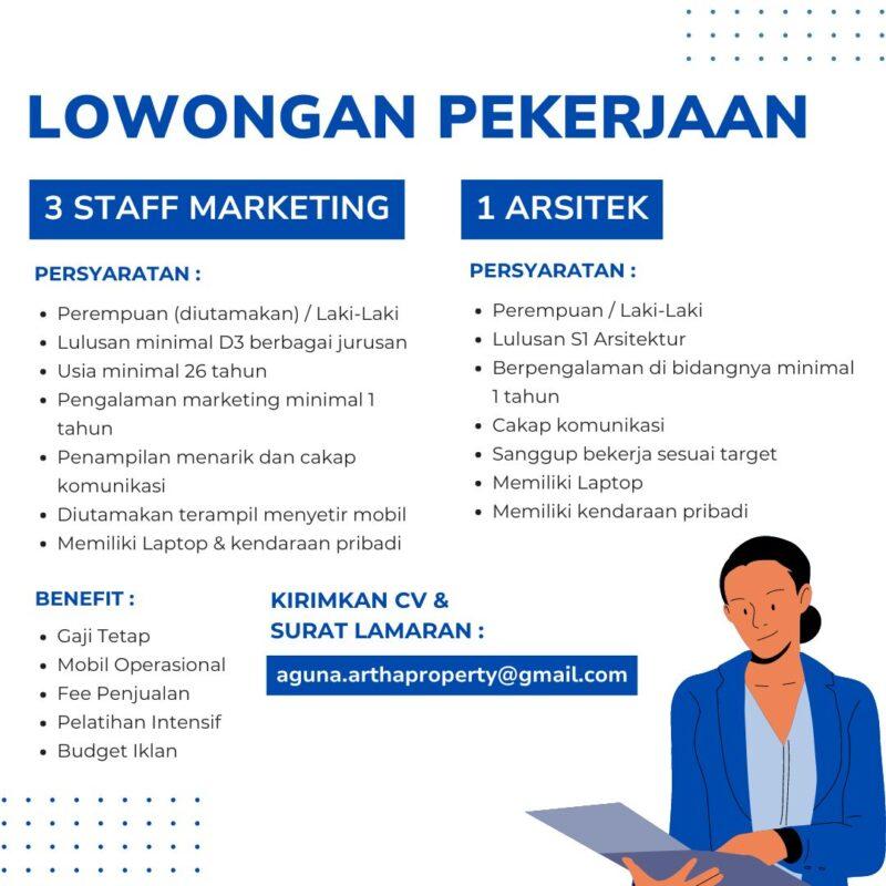 Lowongan Kerja 3 Staff Marketing - 1 Arsitek di Artha Property - LokerJogja.ID