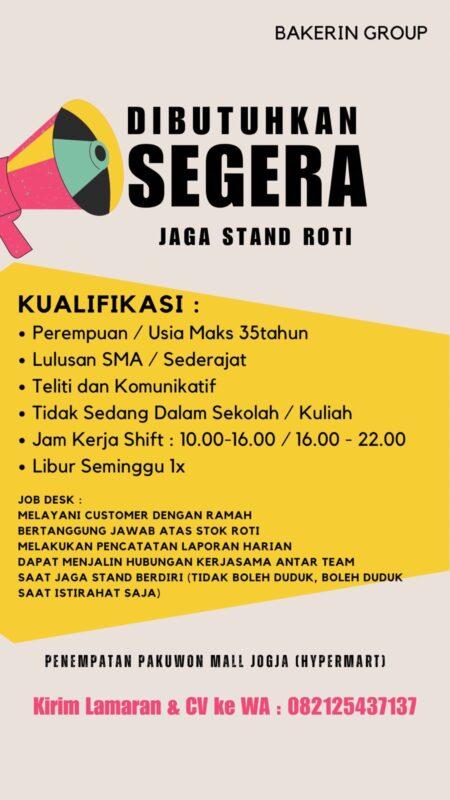 Lowongan Kerja Jaga Stand Roti di Bakerin Group - LokerJogja.ID