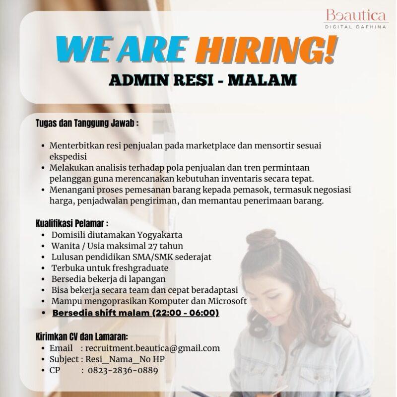 Lowongan Kerja Admin Resi Malam di Beautica Digital Dafhina - LokerJogja.ID