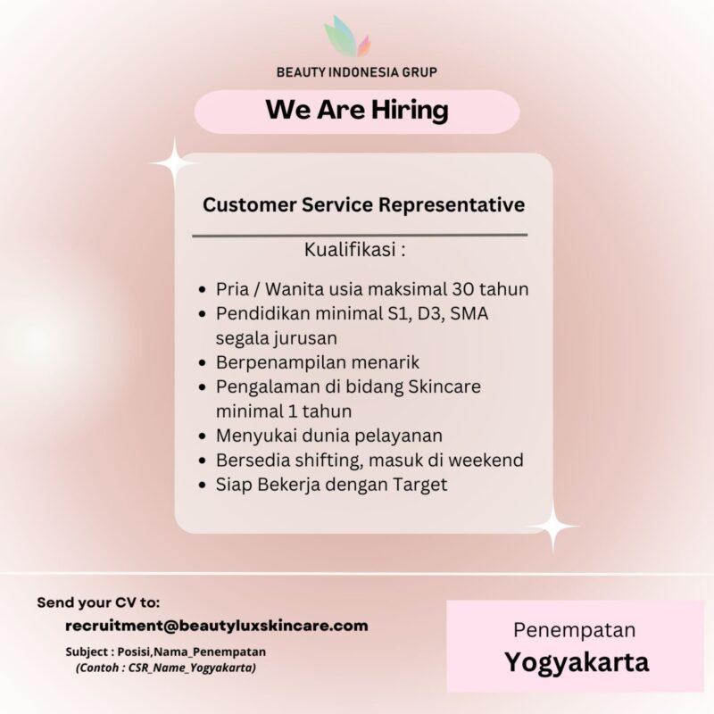 Lowongan Kerja Customer Service Representative di Beauty Indonesia Group - LokerJogja.ID