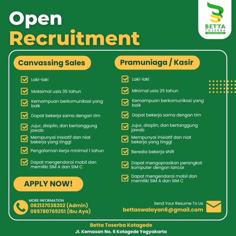 Lowongan Kerja Canvassing Sales - Pramuniaga/Kasir di Betta Swalayan - LokerJogja.ID