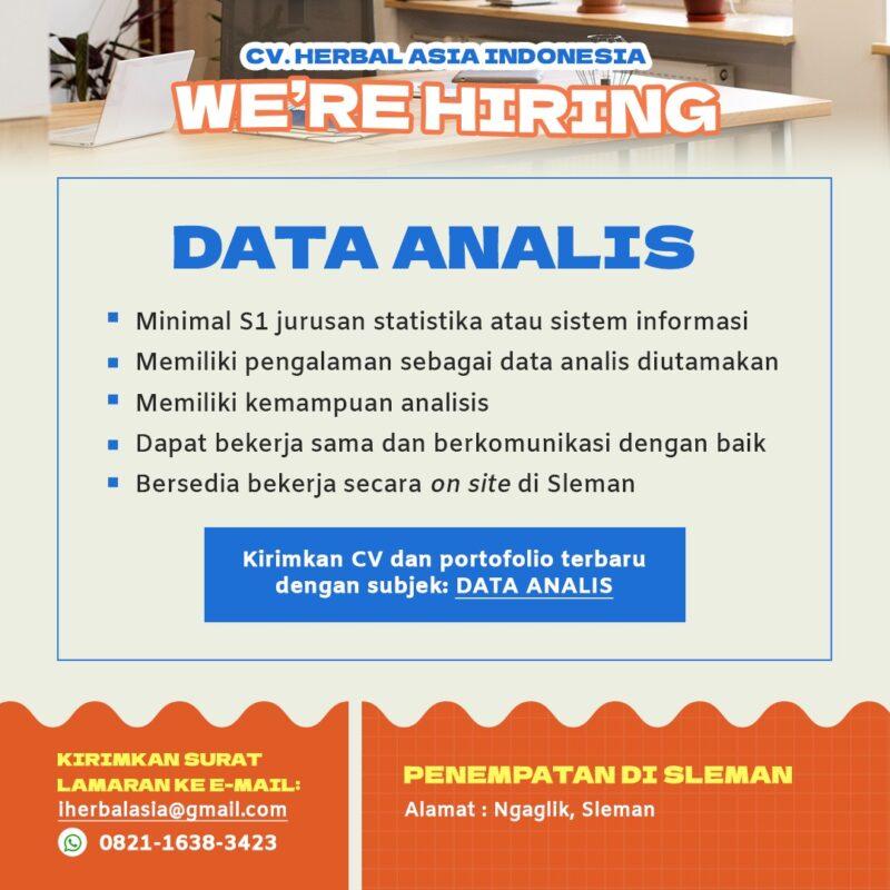 Lowongan Kerja Data Analis di CV. Herbalasia Indonesia - LokerJogja.ID