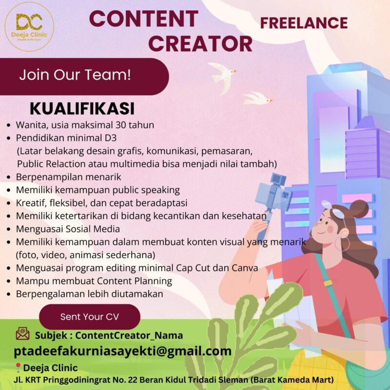 Lowongan Kerja Content Creator di PT. Adeefa Kurnia Sayekti (Deeja Clinic) - LokerJogja.ID