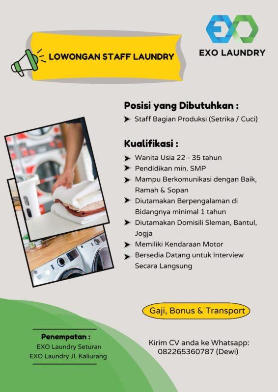 Lowongan Kerja Staff Bagian Produksi (Setrika/Cuci) di EXO Laundry ...