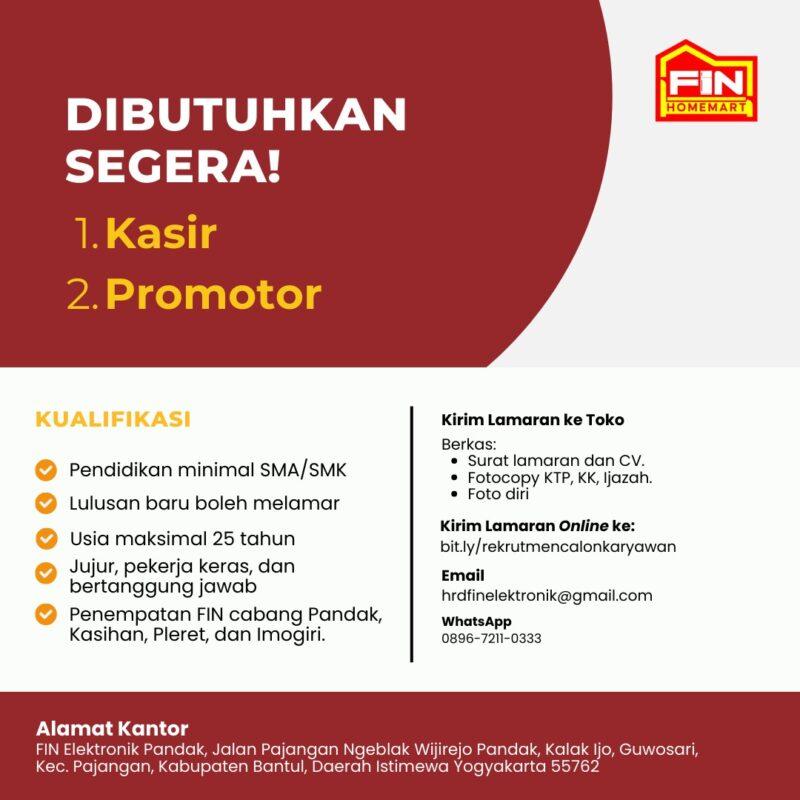Lowongan Kerja Kasir - Promotor di Fin Homemart - LokerJogja.ID