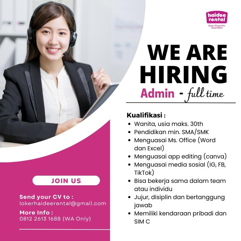 Lowongan Kerja Admin Full Time di Haidee Rental - LokerJogja.ID