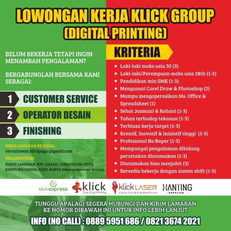 Lowongan Kerja Customer Service - Operator Desain - Finishing di Klick Group (Digital Printing ...