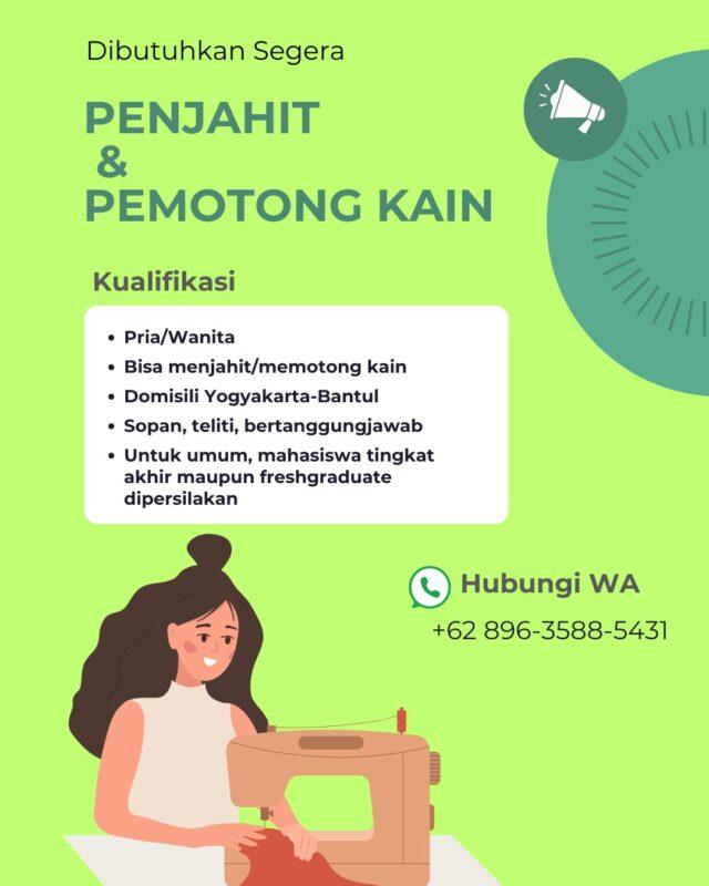 Lowongan Kerja Penjahit & Pemotong Kain di Modiste Sekarjati - LokerJogja.ID
