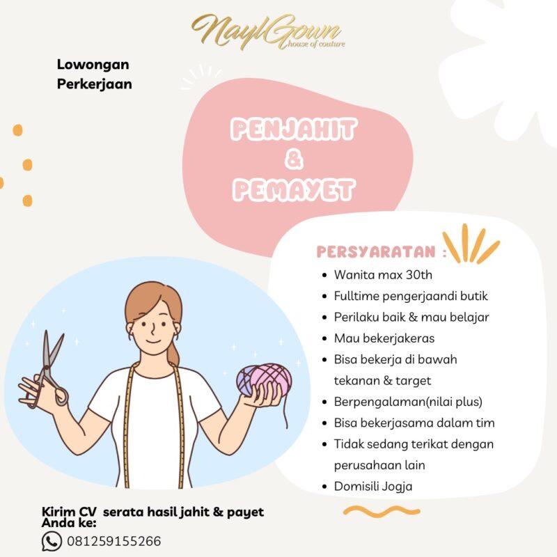 Lowongan Kerja Penjahit - Pemayet di Naylgown House of Couture - LokerJogja.ID
