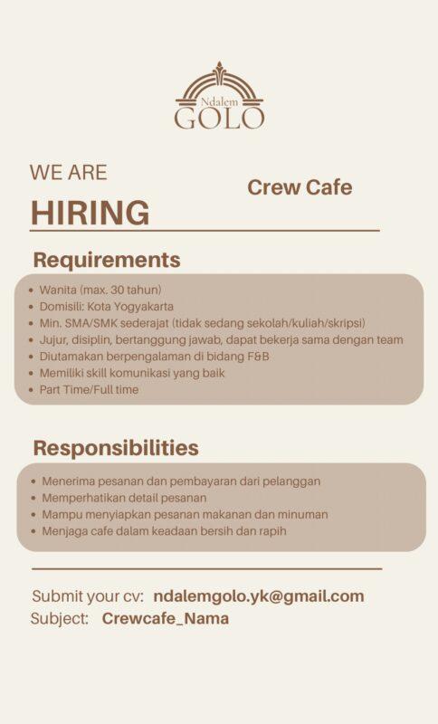 Lowongan Kerja Crew Cafe di Ndalem Golo Cafe - LokerJogja.ID