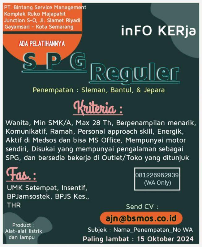 Lowongan Kerja SPG Reguler di PT. Bintang Service Management - LokerJogja.ID