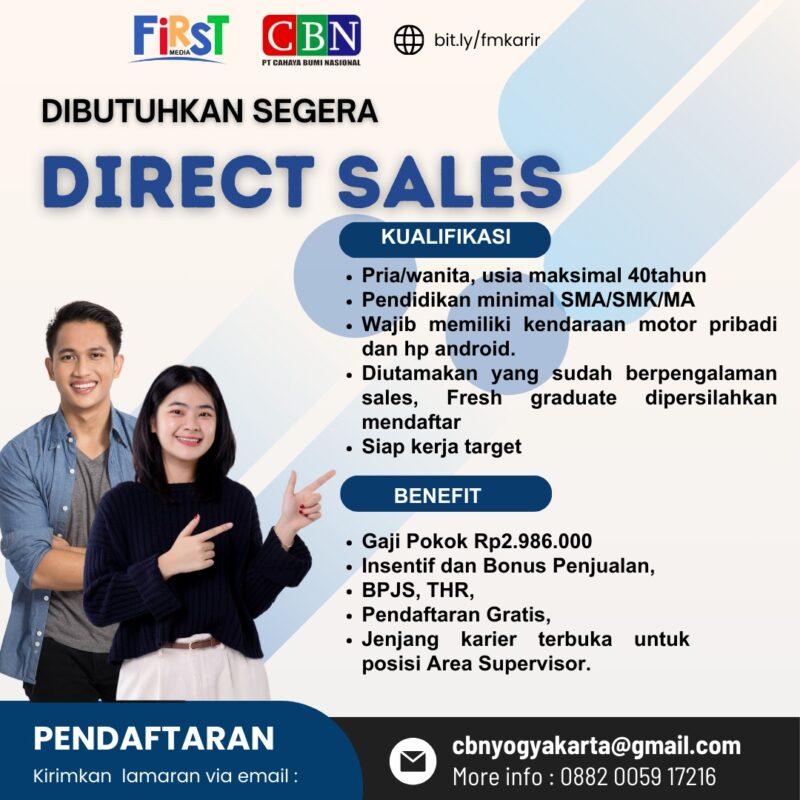 Lowongan Kerja Direct Sales di PT. Cahaya Bumi Nasional (Firstmedia) - LokerJogja.ID