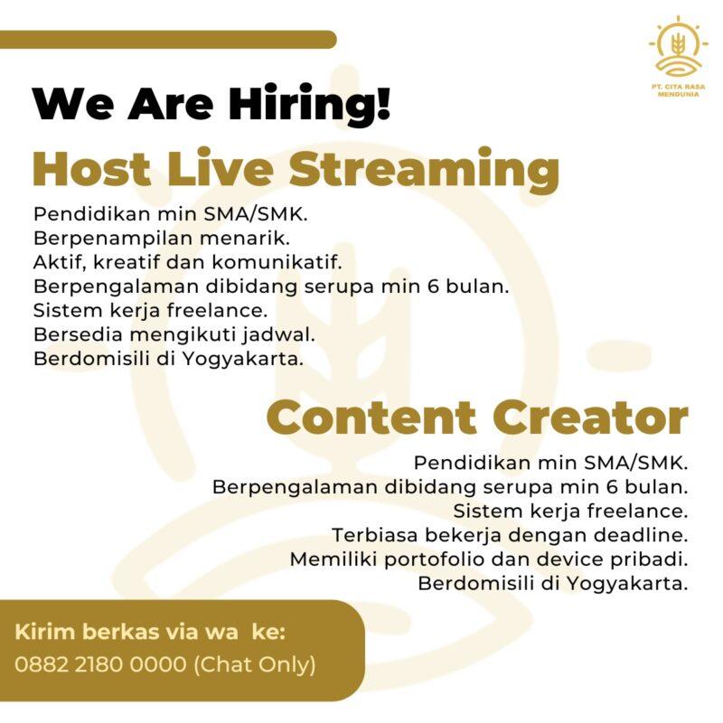 Lowongan Kerja Host Live Streaming - Content Creator di PT. Cita Rasa ...