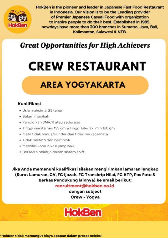 Lowongan Kerja Crew Restaurant di PT. Eka Bogainti (HokBen) - LokerJogja.ID