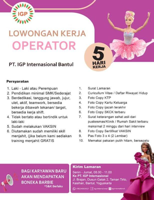 Lowongan Kerja Operator Jahit di PT. IGP Internasional Bantul ...