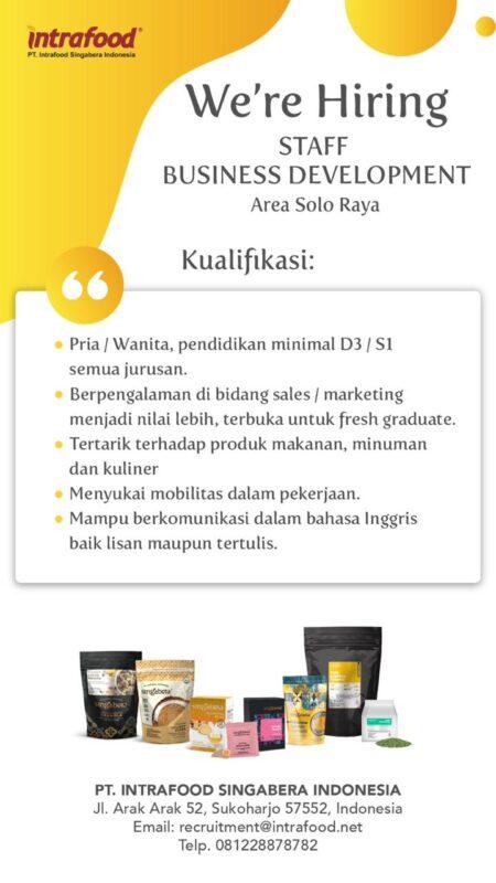 Lowongan Kerja Staff Business Development di PT. Intrafood Singabera ...