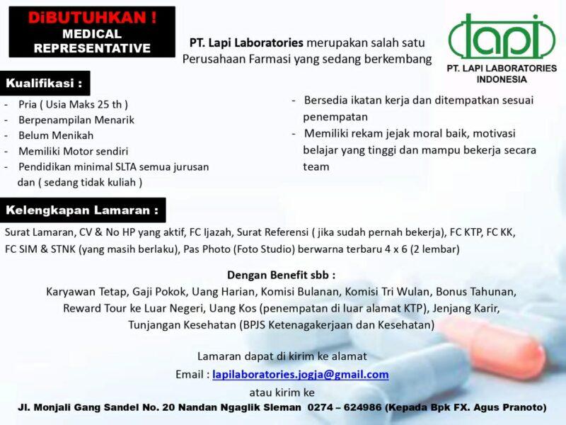 Lowongan Kerja Medical Representative di PT. Lapi Laboratories ...