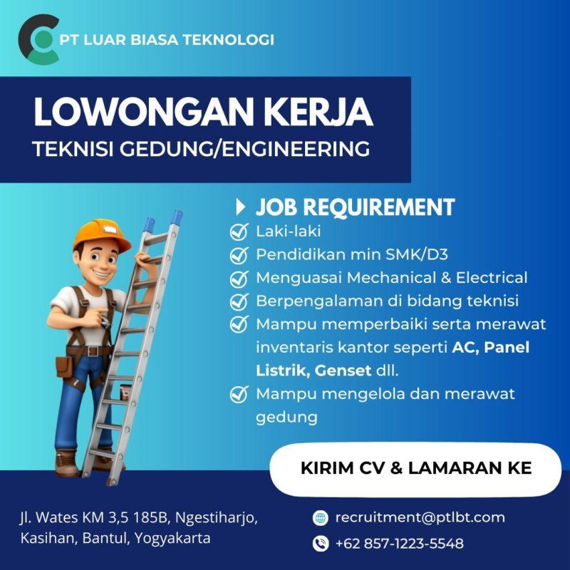 Lowongan Kerja Desk Collection - Teknisi Gedung/Engineering di PT. Luar Biasa Teknologi ...