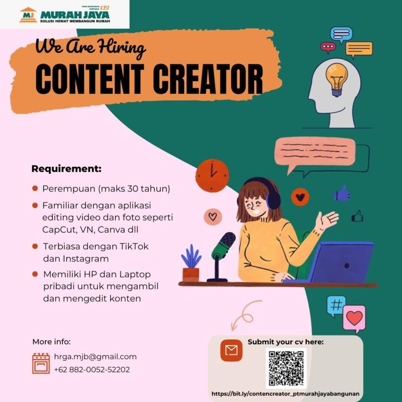Lowongan Kerja Content Creator di PT. Murah Jaya Bangunan - LokerJogja.ID