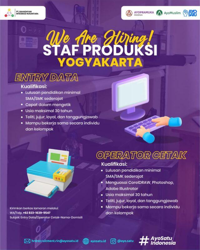Lowongan Kerja Staf Produksi (Entry Data - Operator Cetak) di PT. Rahadhyan Integrasi Nusantara ...