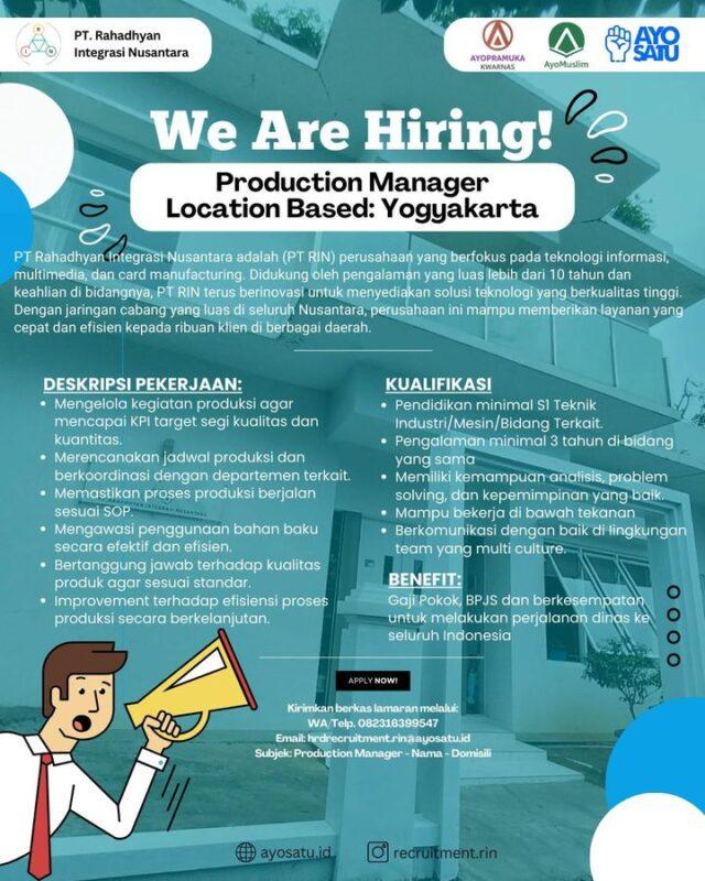 Lowongan Kerja Manager Produksi di PT. Rahadhyan Integrasi Nusantara - LokerJogja.ID