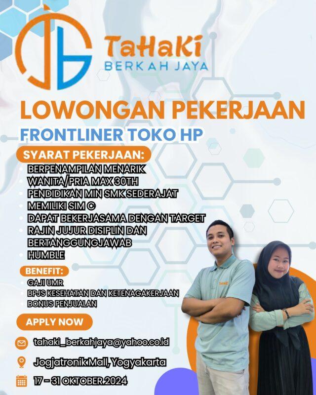 Lowongan Kerja Frontliner Toko Handphone di PT. Tahaki Berkah Jaya ...