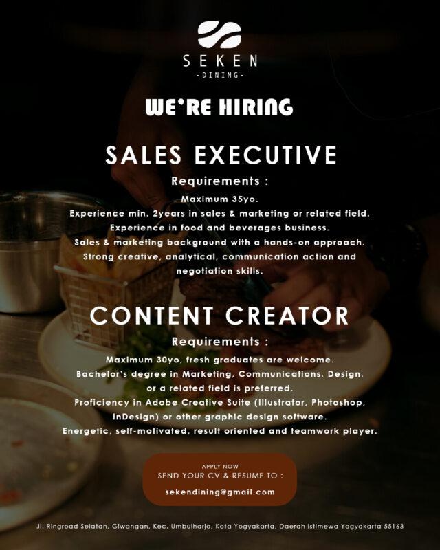 Lowongan Kerja Sales Executive - Content Creator di Seken Dining ...