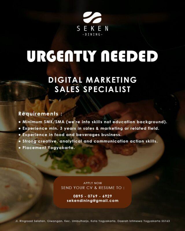 Lowongan Kerja Digital Marketing - Sales Specialist di Seken Dining ...