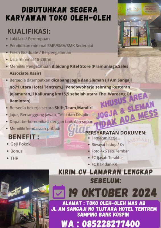 Lowongan Kerja Karyawan Toko di Toko Oleh-oleh Mas AB - LokerJogja.ID