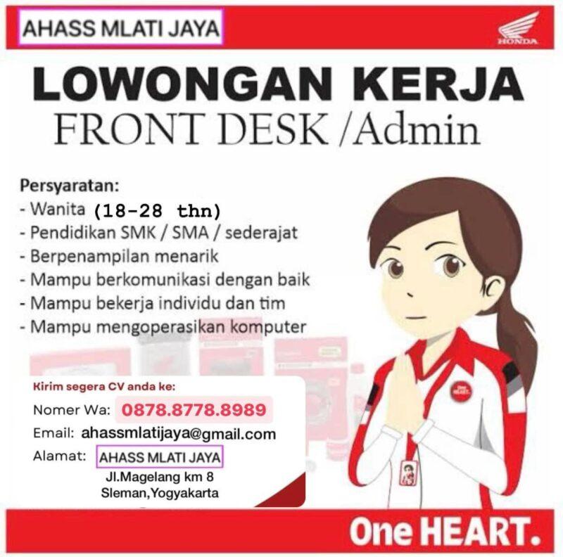 Lowongan Kerja Front Desk / Admin di Ahass Mlati Jaya - LokerJogja.ID