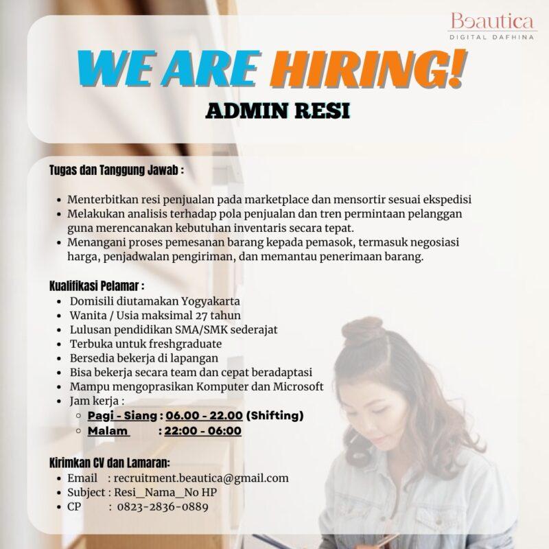 Lowongan Kerja Admin Resi di Beautica Digital Dafhina - LokerJogja.ID