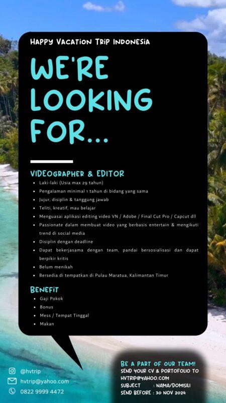 Lowongan Kerja Videographer & Editor di CV. Happy Vacation Trip Indonesia - LokerJogja.ID