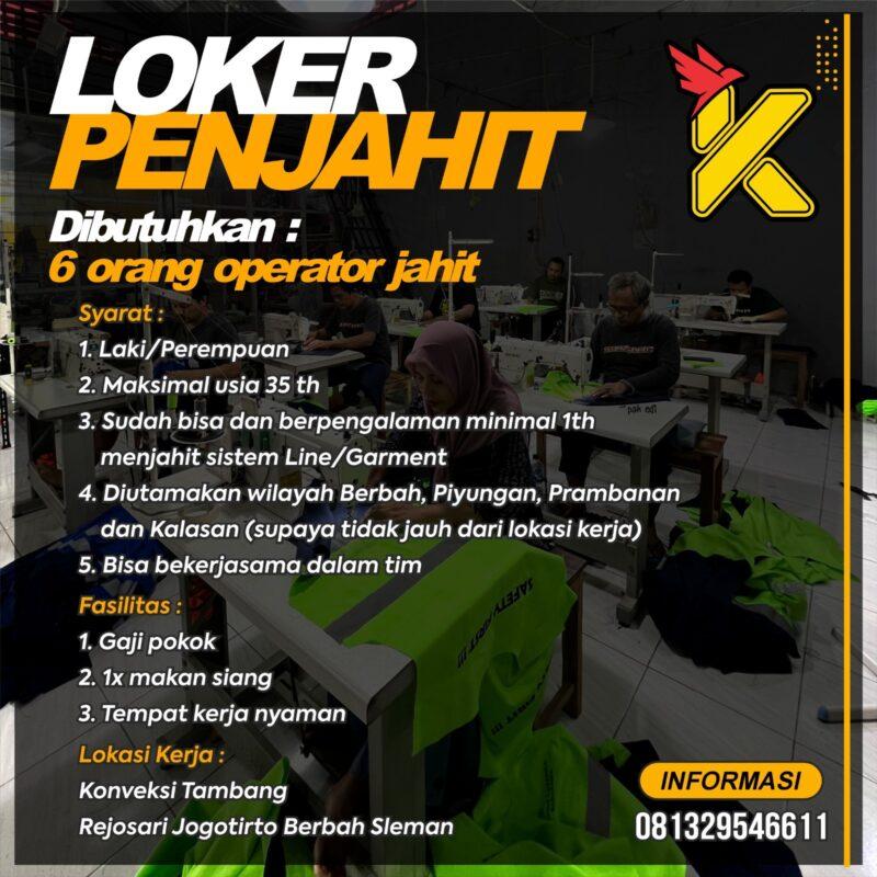 Lowongan Kerja Operator Penjahit - Operator Bordir di CV. Konveksi Tambang - LokerJogja.ID