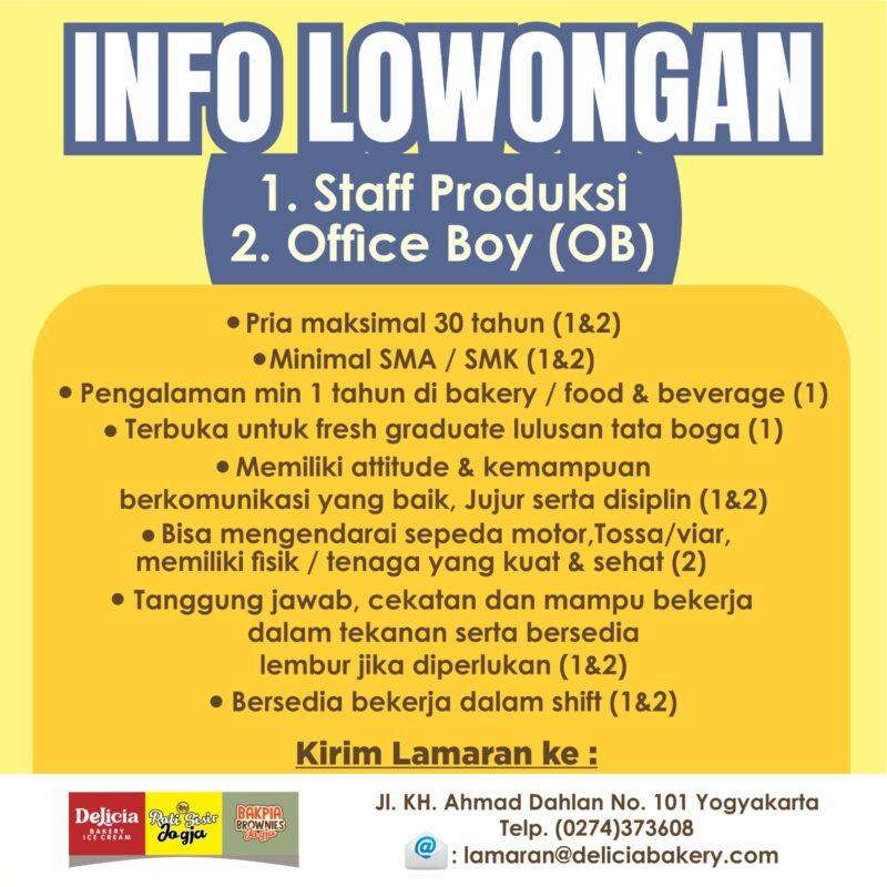 Lowongan Kerja Staff Produksi - Office Boy (OB) di Delicia Bakery ...