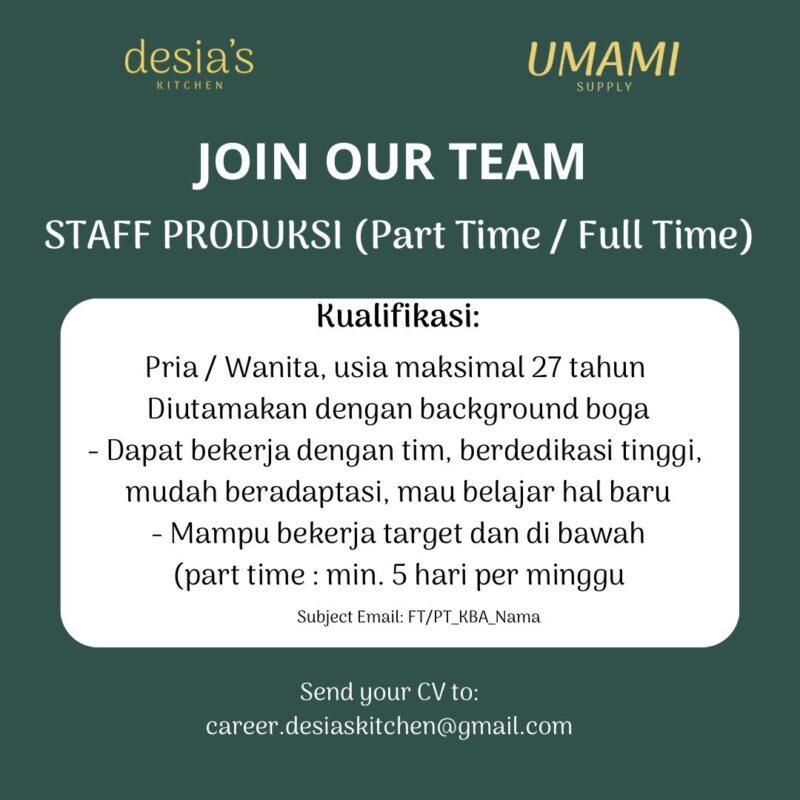 Lowongan Kerja Staff Produksi Part/Full Time - Store Crew Part/Full ...